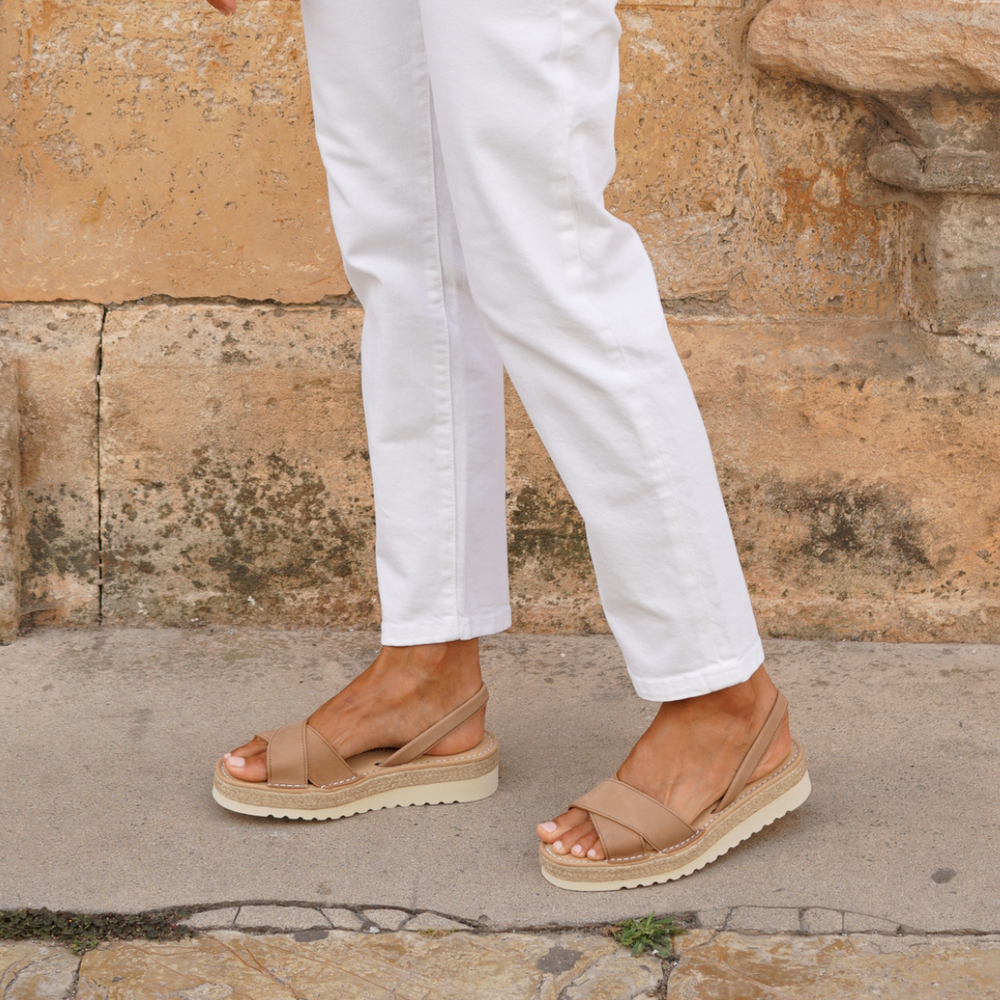 NEW IN - Cross over Platform Avarcas in Tan Nubuck